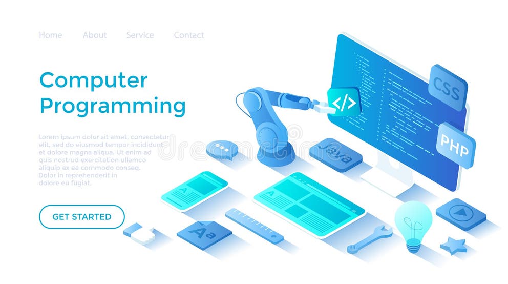 Computer Programming, Software, Web, App Development. Program Code on Monitor Screen, Website ...