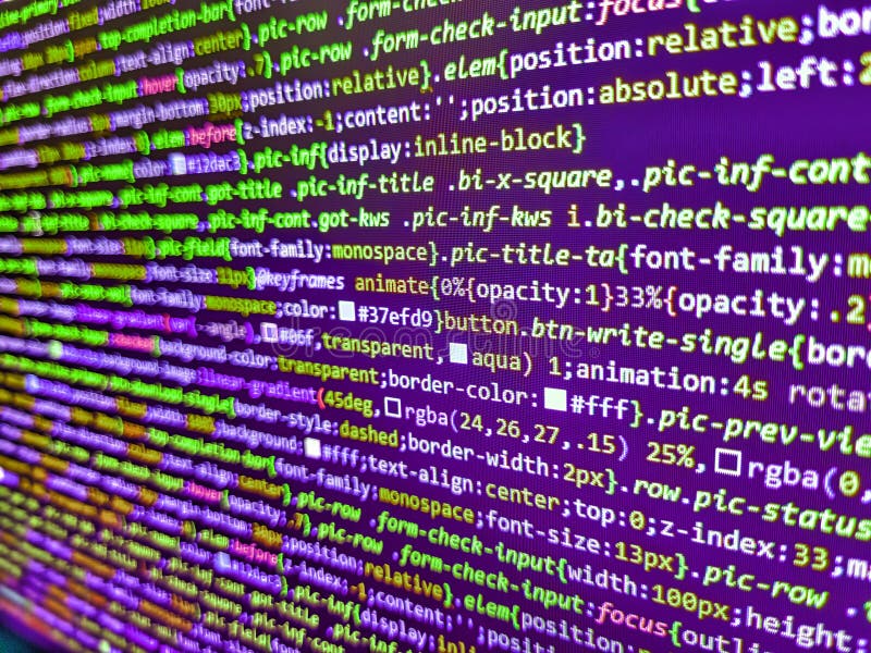 Computer Programming Source Code Blurred Screen With Selective Focus Software Data Monitor New