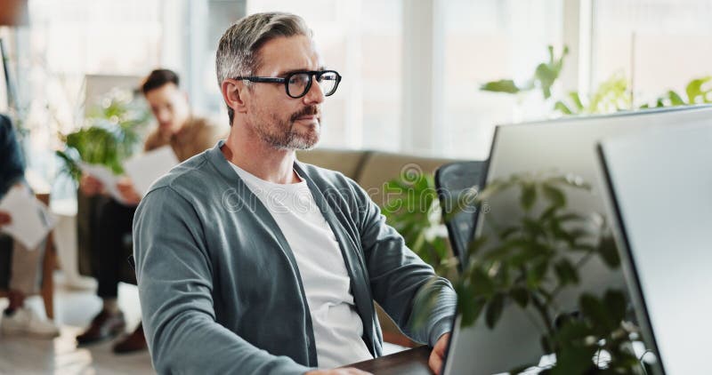 Computer Programming Typing And Web Development With Man In Creative Workplace For Coding Or