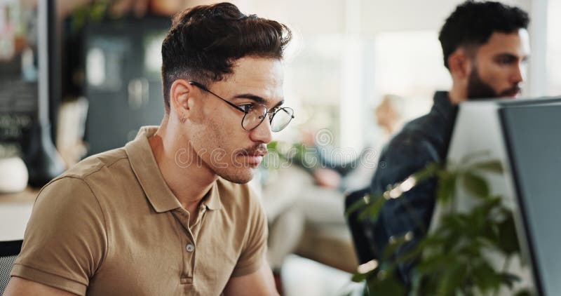 Computer Programming And Web Design With Man In Creative Workplace For Coding Or Development