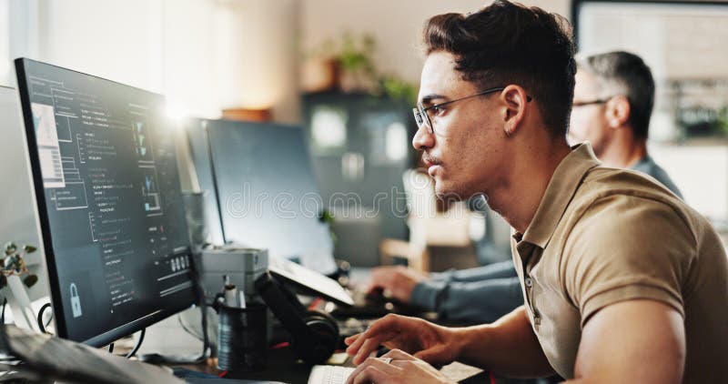 Computer Programming And Web Development With Man In Creative Workplace For Coding Or Design