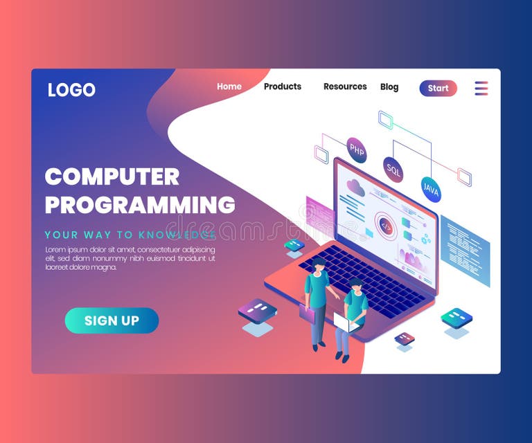Computer Programming, Where People are Make a Mobile App Isometric ...