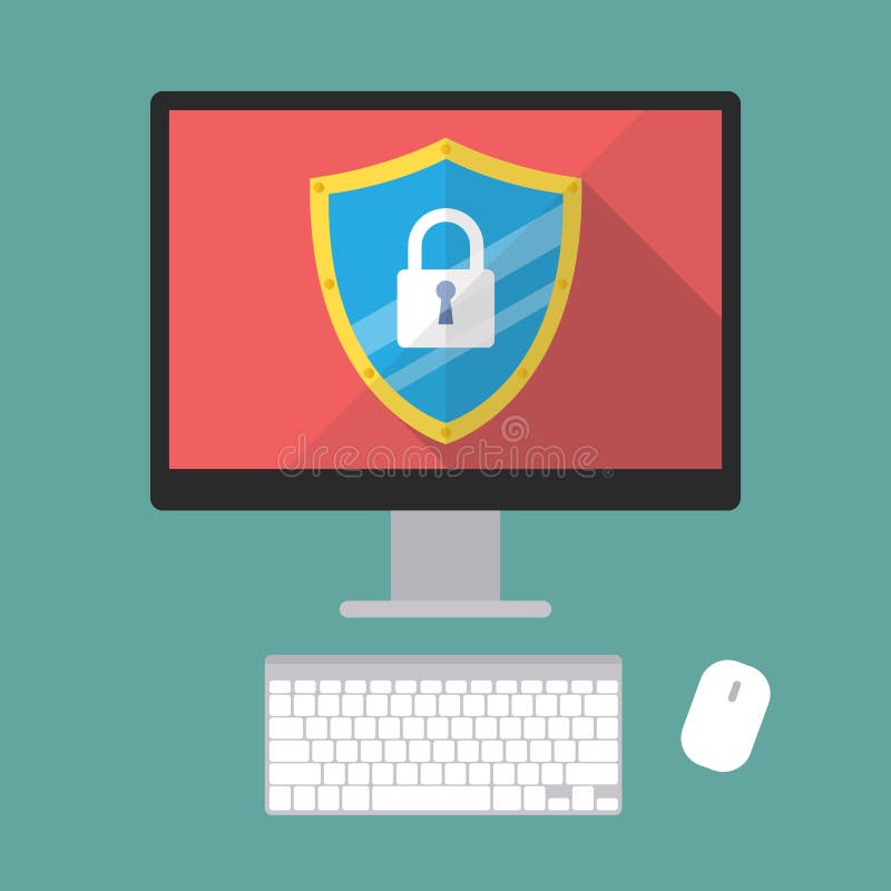 Computer is Protected - Shield Signs Stock Illustration - Illustration ...