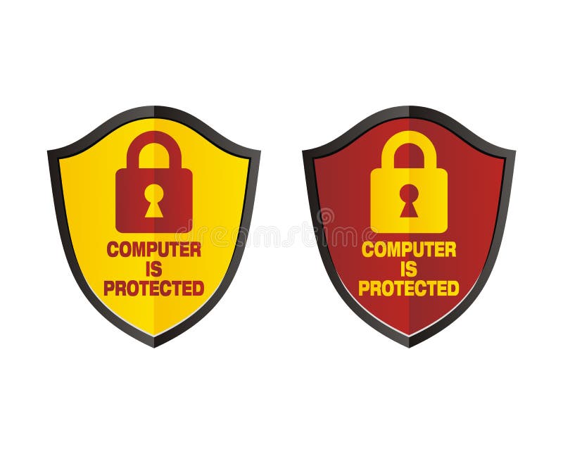 Computer is Protected - Shield Signs Stock Illustration - Illustration ...