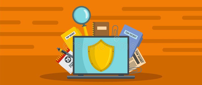 Computer Protection Banner, Flat Style Stock Vector - Illustration of ...