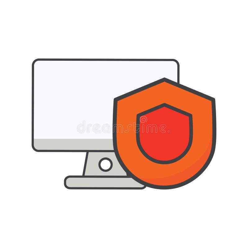 Computer with Protection Shield Icon. Computer Protection Illustration ...
