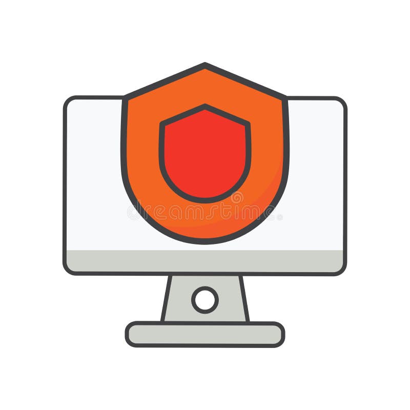 Computer with Protection Shield Icon. Computer Protection Illustration ...
