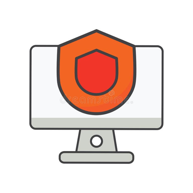 Computer with Protection Shield Icon. Computer Protection Illustration ...