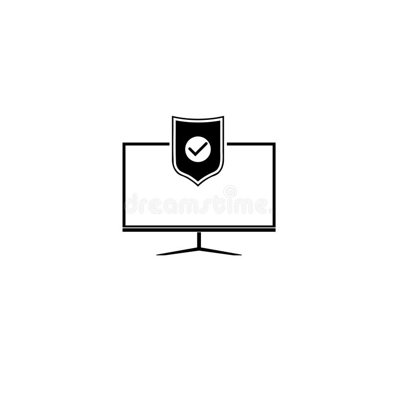 Computer with Protection Shield Icon with Shadow Stock Vector ...
