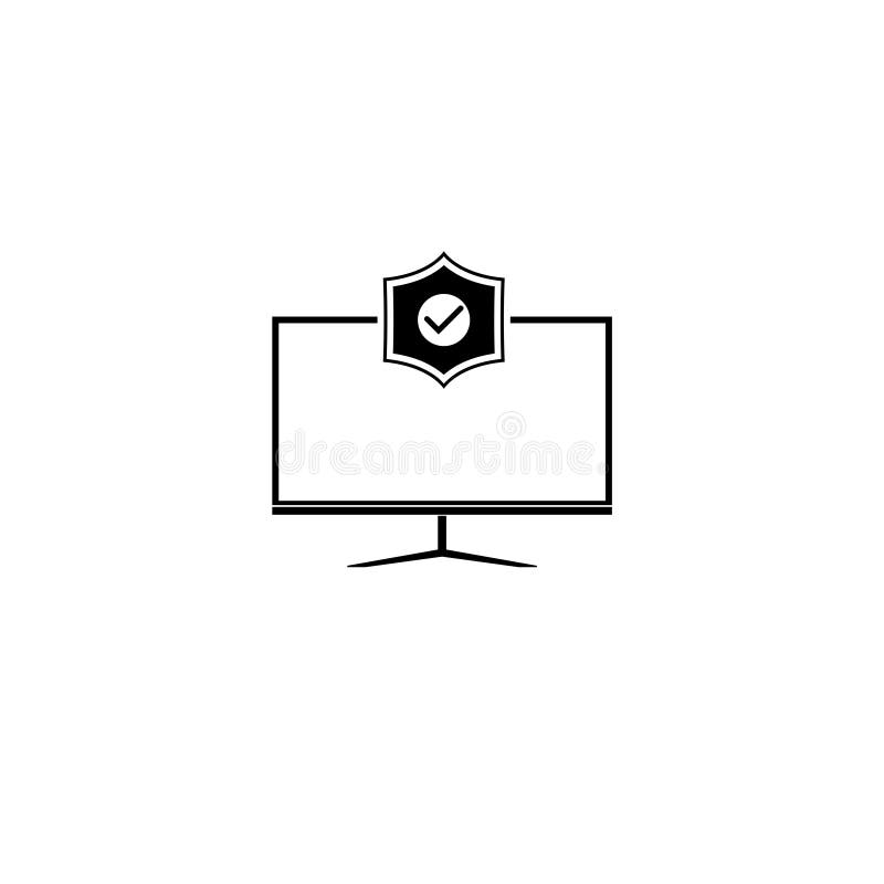 Computer with Protection Shield Icon with Shadow Stock Vector ...