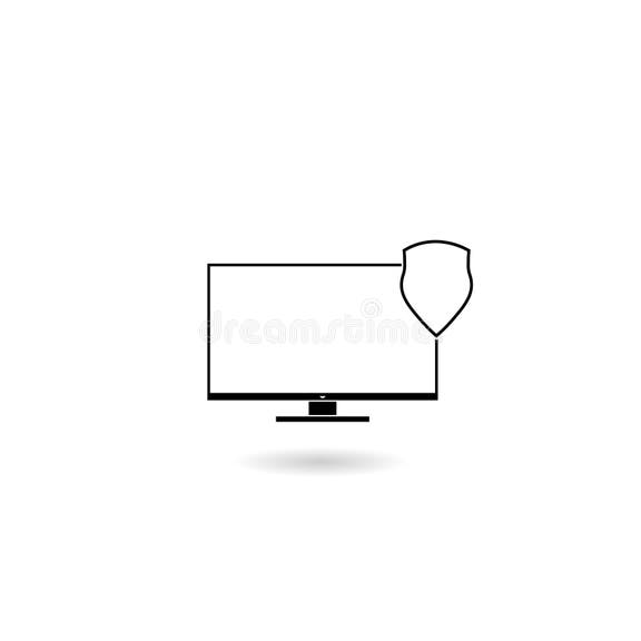 Computer with Protection Shield Icon with Shadow Stock Vector ...