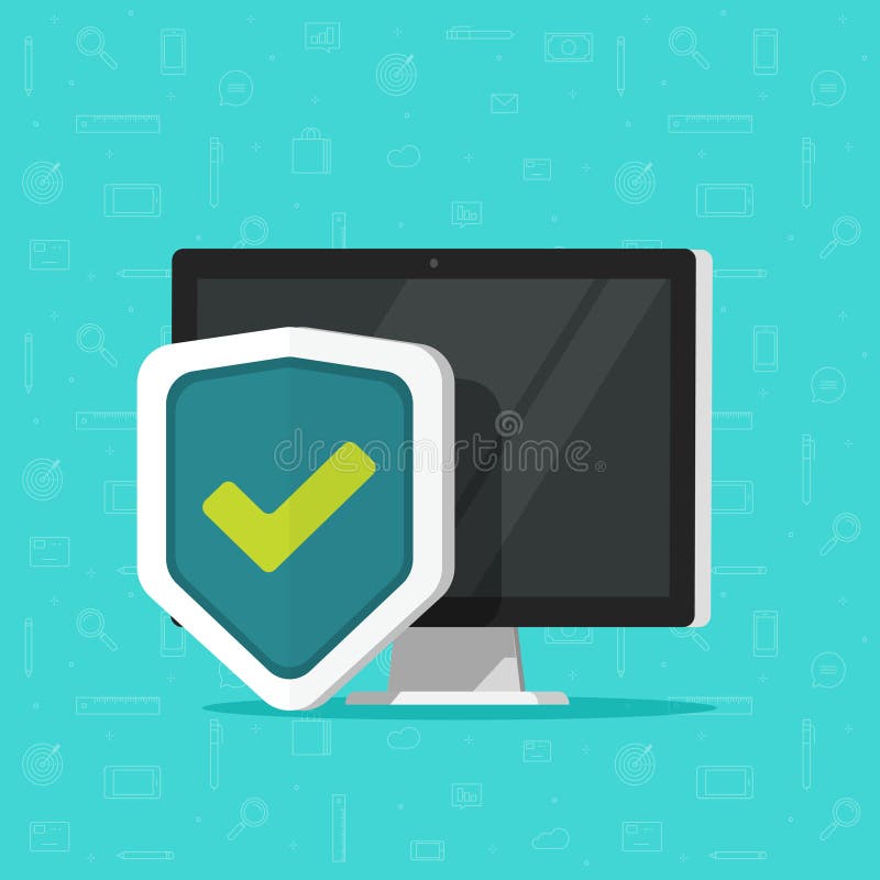 Computer Cartoon with Shield Stock Vector - Illustration of business ...