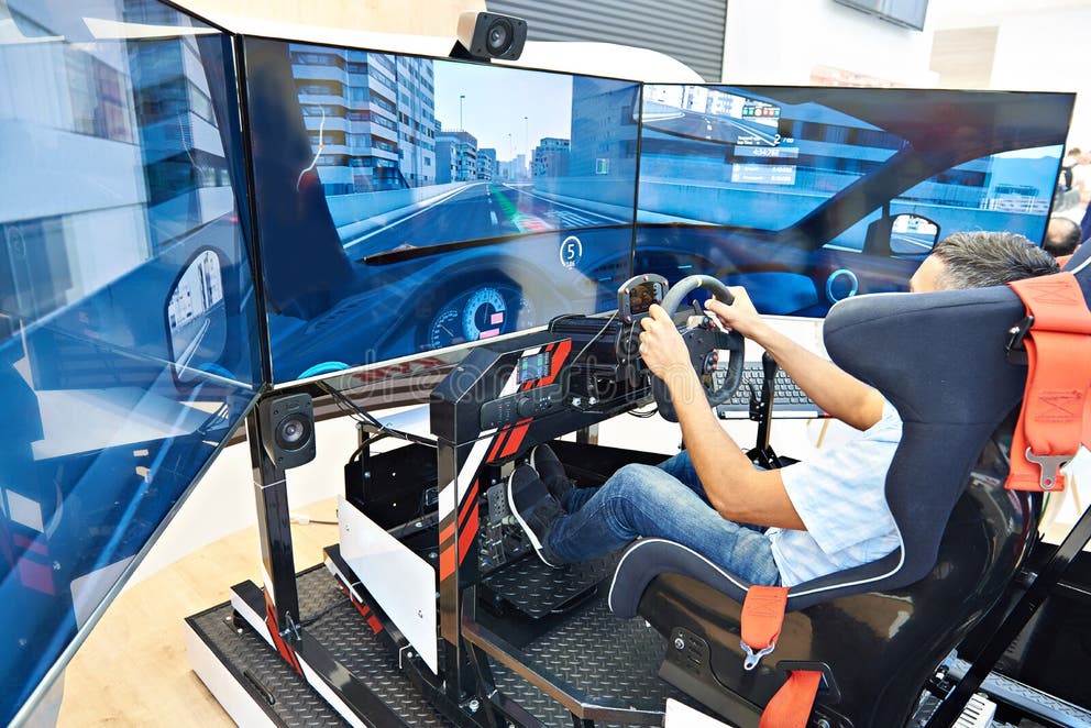 Computer racing simulator stock photo. Image of equipment - 98726404