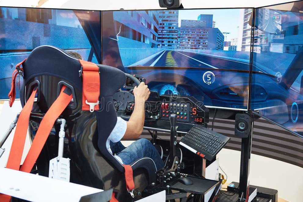Computer racing simulator stock image. Image of leisure - 98726419