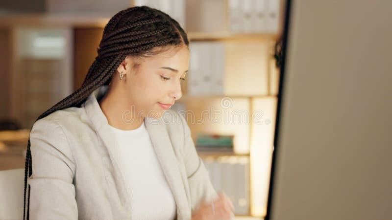 Computer, Reading and Businesswoman Typing in the Office while Working ...
