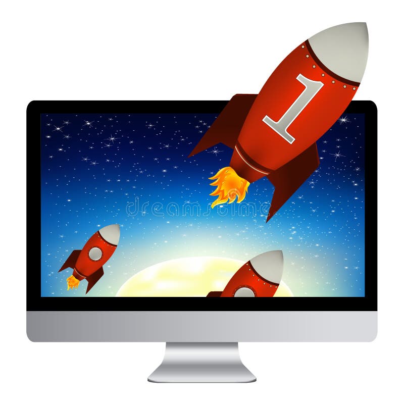 Computer with Red Rockets stock vector. Illustration of global - 25745952