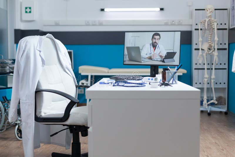 Computer with Remote Doctor Having Online Videocall Meeting Stock Photo ...