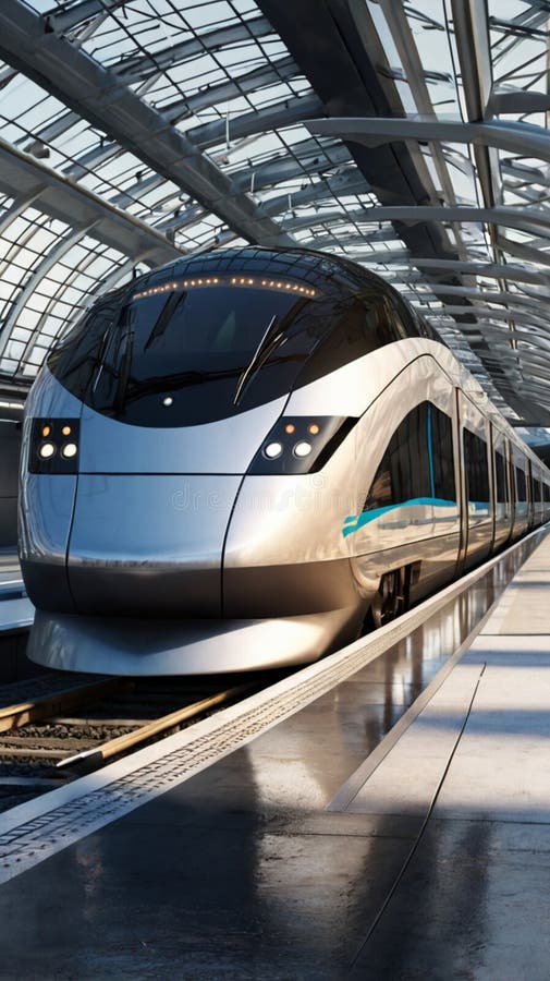 A Computer-rendered Image of a Modern Train at a High-tech Station ...