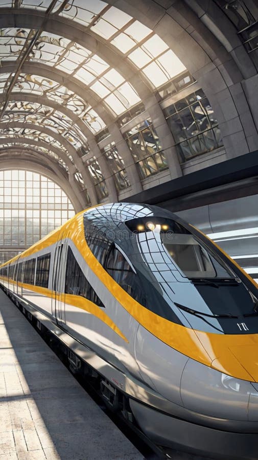 A Computer-rendered Image of a Modern Train at a High-tech Station ...