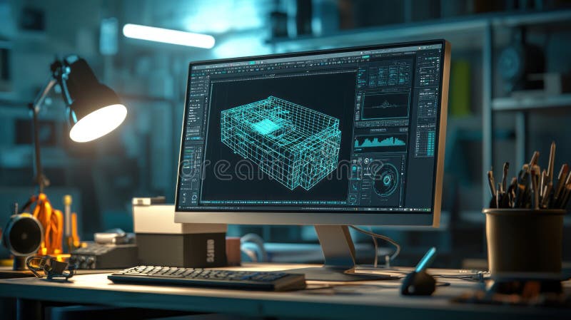 A Computer with Rendering Software Open, Showing a Digital Model Stock ...