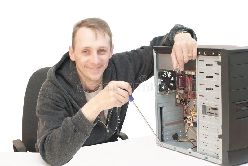 Computer repair stock image. Image of repairman, examining - 6327597