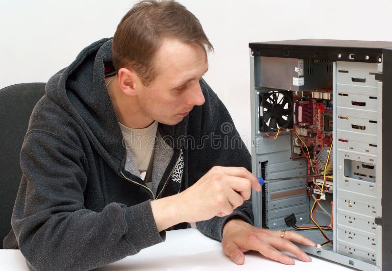Computer repair stock image. Image of repairman, examining - 6327597