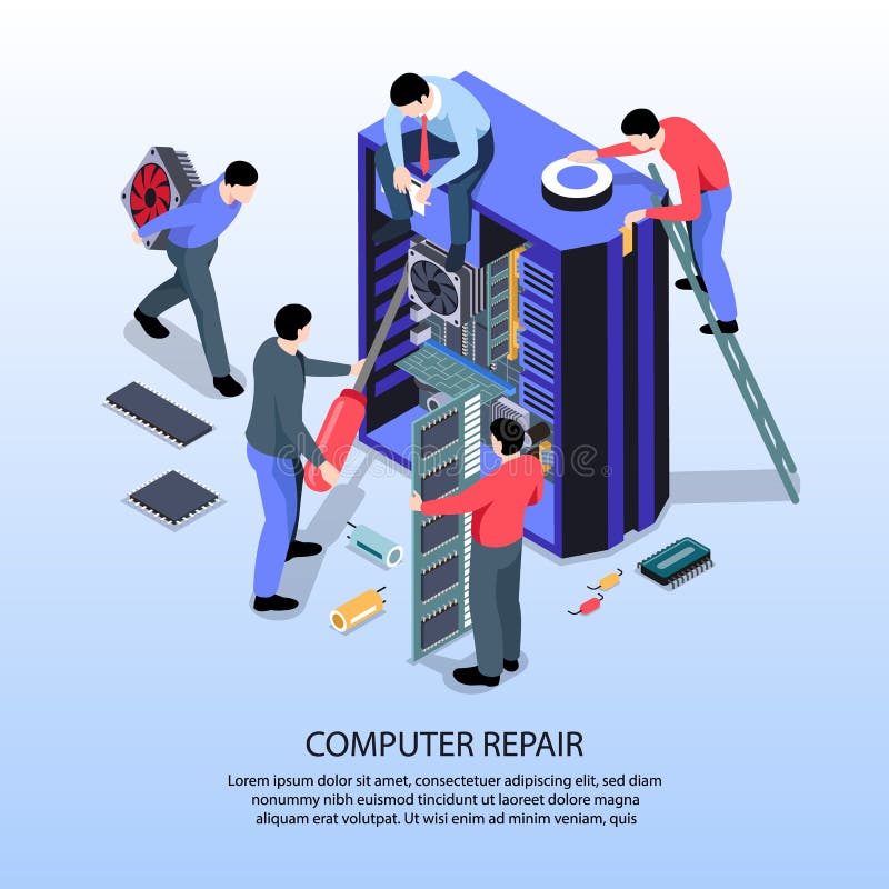 Computer Repair Composition Stock Vector - Illustration of help, center ...