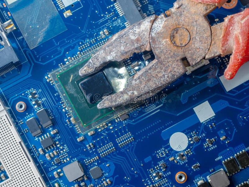 Computer Repair Concept. Old Rusty Passages on a Blue Laptop ...