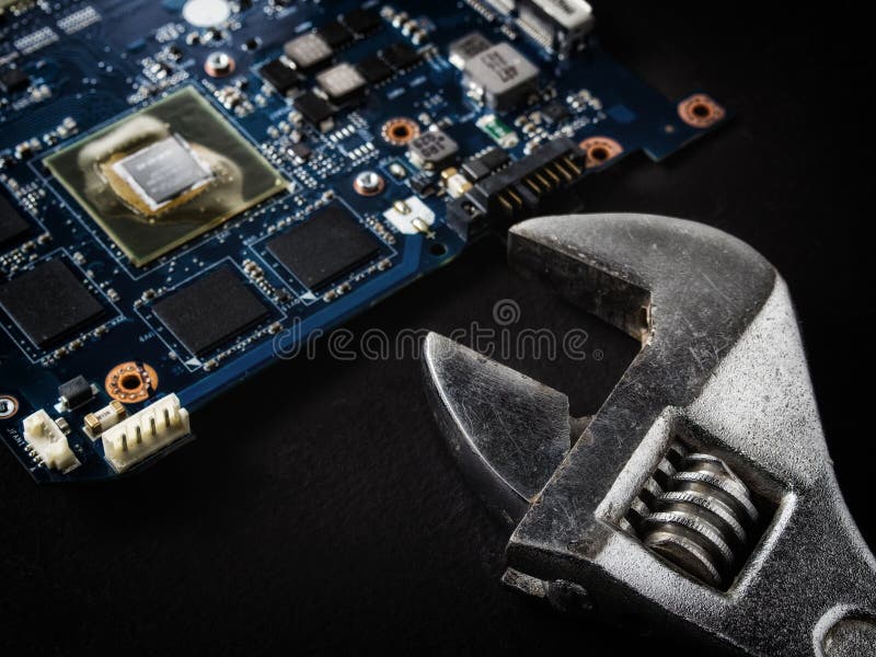 Computer Repair Concept. Old Rusty Passages on a Blue Laptop ...