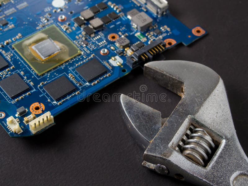 Computer Repair Concept. Old Rusty Passages On A Blue Laptop ...