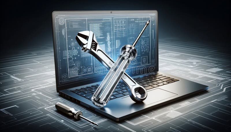 Computer Repair Concepts in Workshop Stock Illustration - Illustration ...