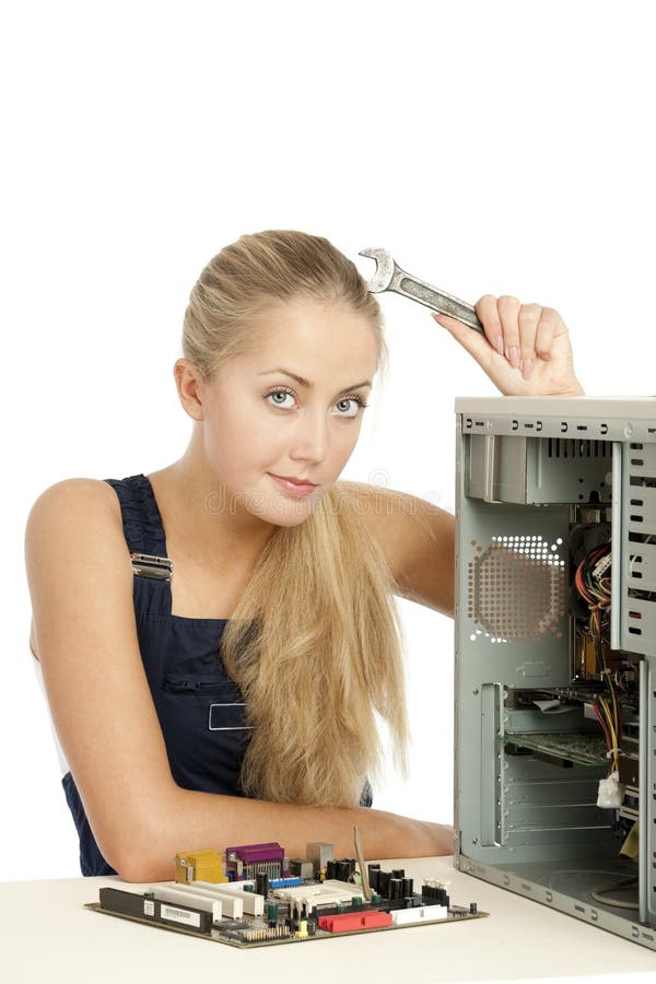 Computer Repair Engineer stock image. Image of femininity - 12317909