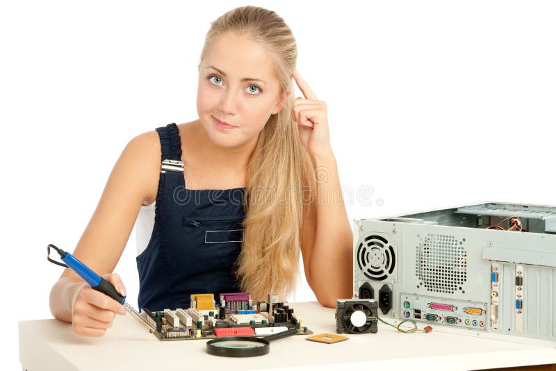 Computer Repair Engineer stock image. Image of femininity - 12317909