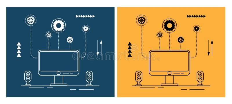 Computer Repair with Gear Line Art Stock Vector - Illustration of ...