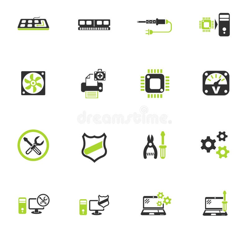 Computer repair icon set stock vector. Illustration of processor ...