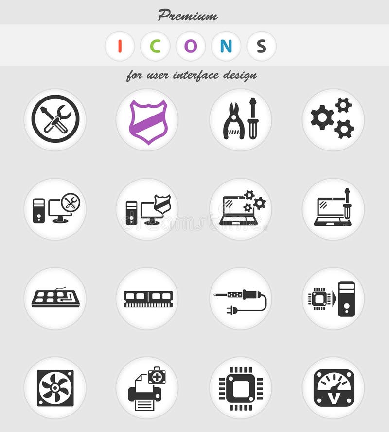 Computer repair icon set stock vector. Illustration of cooler - 122907867