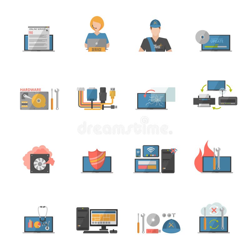 Computer Repair Icons Set stock vector. Illustration of business - 60732844