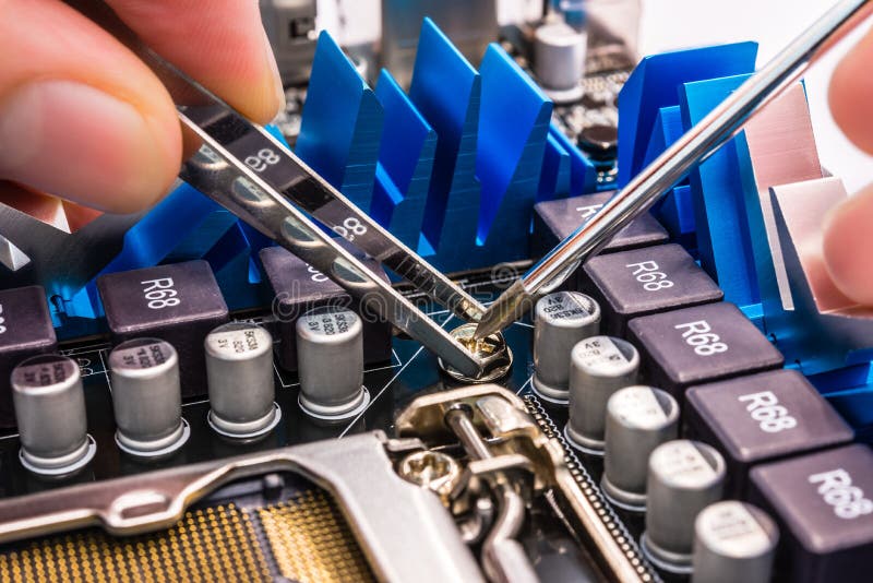 Computer Repair, Installation Motherboard Stock Photo - Image of human ...