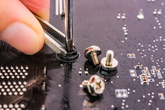 Computer Repair, Installation Motherboard with Screws Stock Image ...