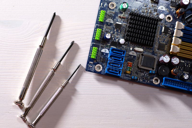 Computer Repair. Motherboard Repair Stock Photo - Image of electronic ...