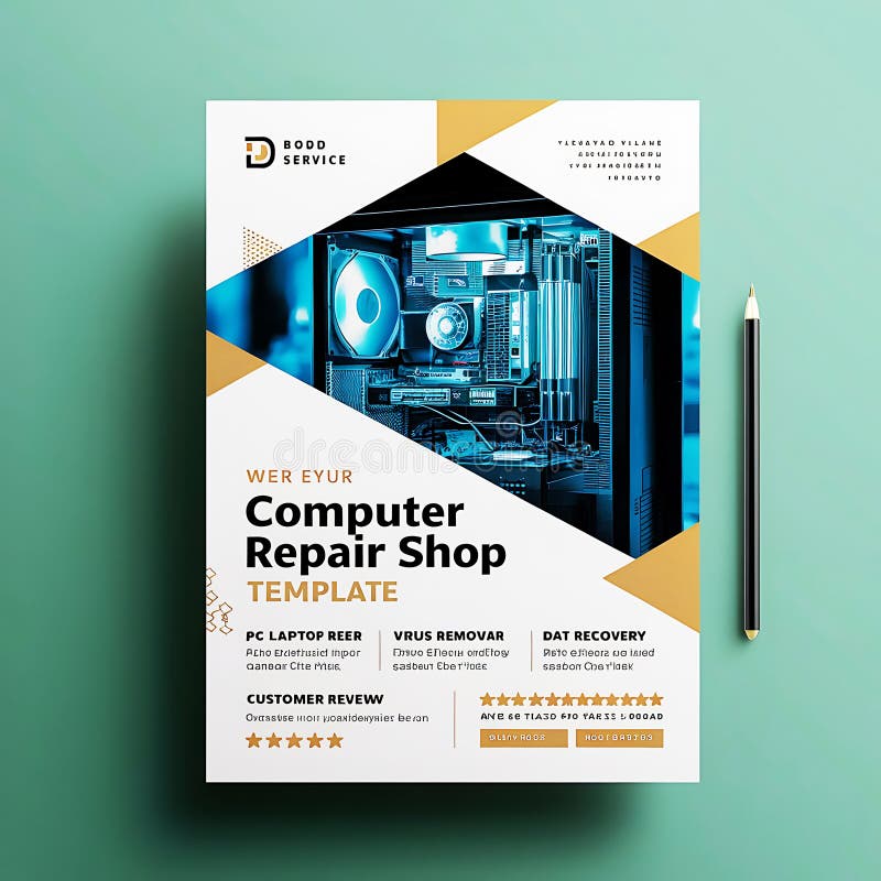 Computer Repair Service Flayer Banner Mockup Template Illustration ...