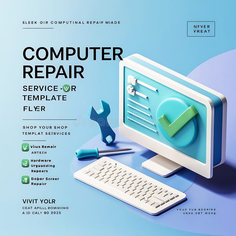 Computer Repair Service Flayer Banner Mockup Template Illustration ...