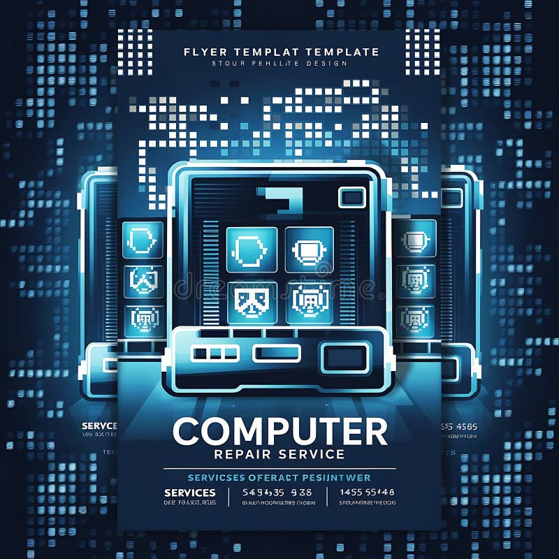 Computer Repair Service Flayer Banner Mockup Template Illustration ...