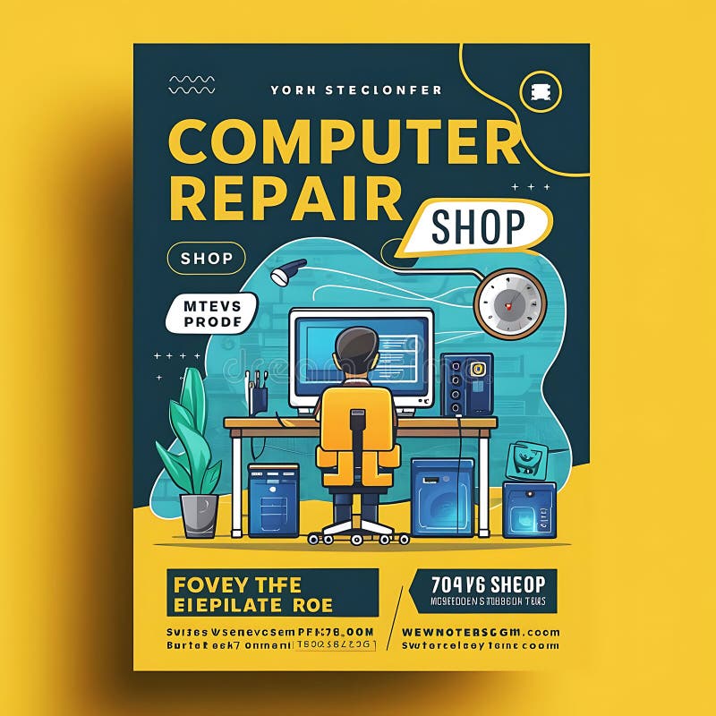 Computer Repair Service Flayer Banner Mockup Template Illustration ...