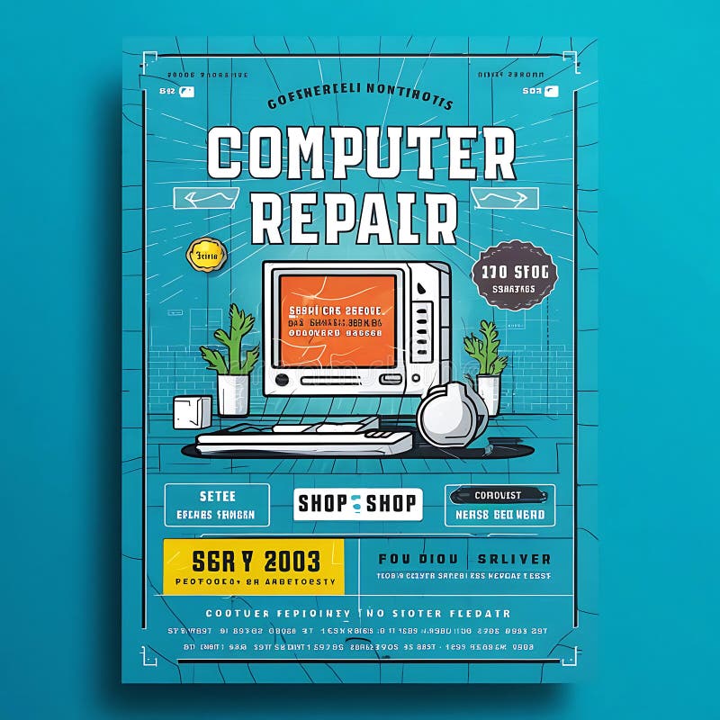 Computer Repair Service Flayer Banner Mockup Template Illustration ...