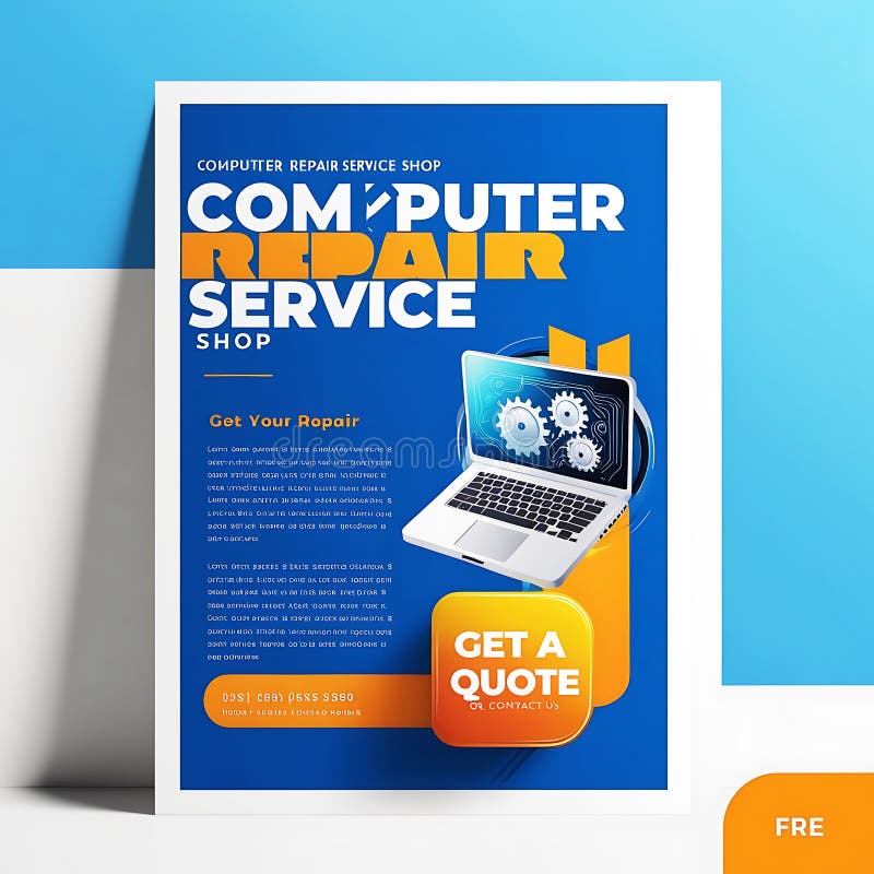 Computer Repair Service Flayer Banner Mockup Template Illustration ...
