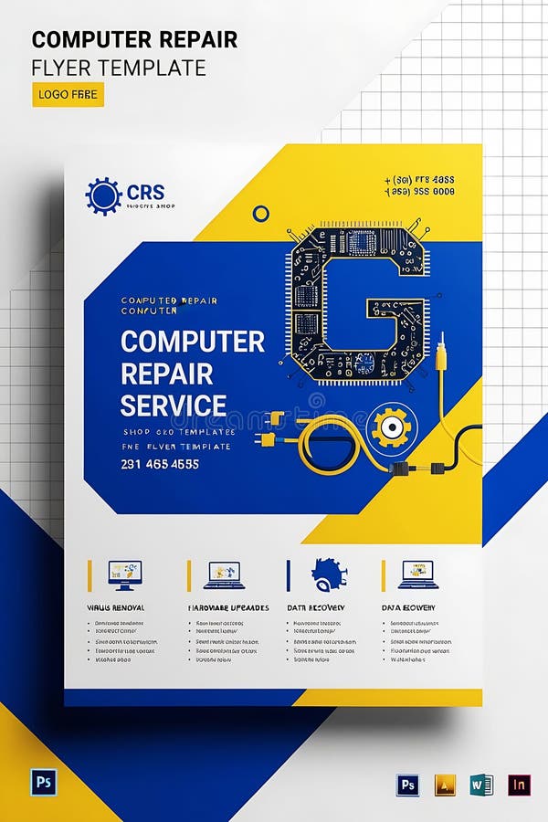 Computer Repair Service Flayer Banner Mockup Template Illustration ...