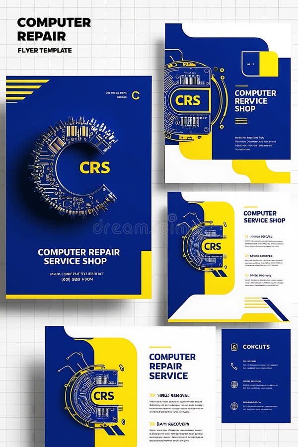 Computer Repair Service Flayer Banner Mockup Template Illustration ...