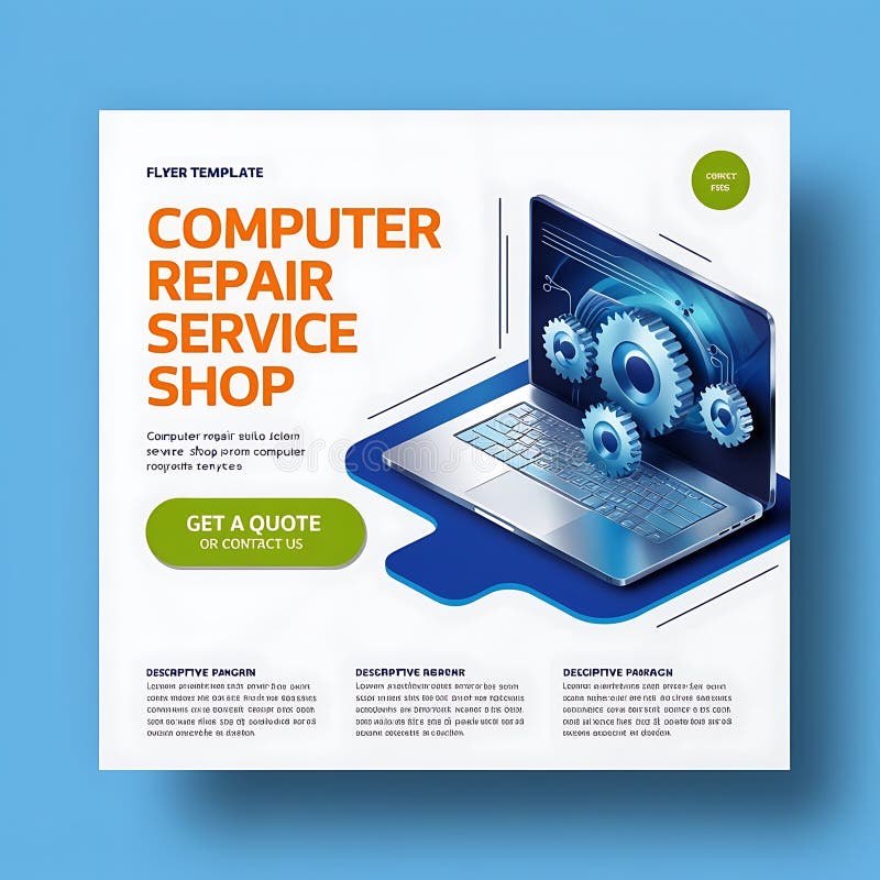 Computer Repair Service Flayer Banner Mockup Template Illustration ...