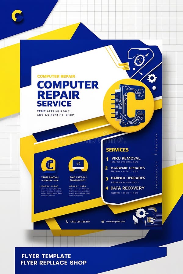 Computer Repair Service Flayer Banner Mockup Template Illustration ...